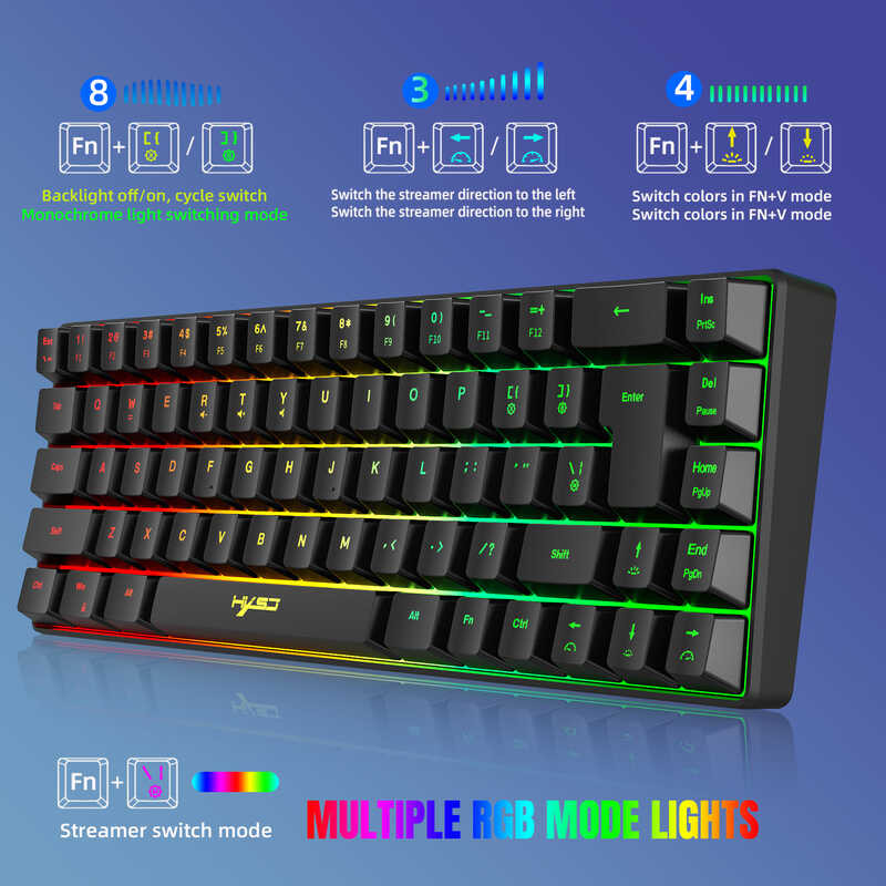 60% Percent Keyboard, Ergonomic Small Mini Membrane Compact RGB Backlit ...