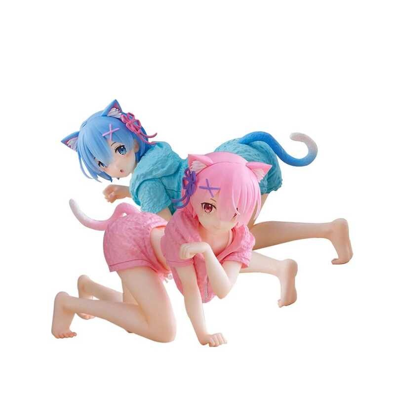 Anime Rem/Ram Ramu Figure Lying Pose Action Figure Cute Cat Loli PVC ...