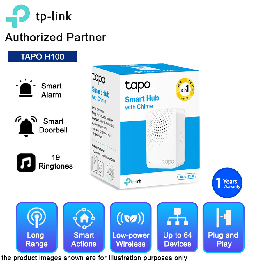 TP-Link Tapo H100 Smart Home IoT Sensor Hub with Chime for Tapo Buttons ...