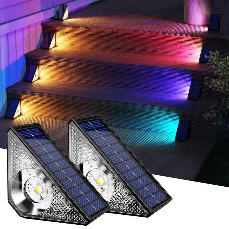Solar Powered Deck Lights LED RGB Warm White Outdoor Step Lights For ...