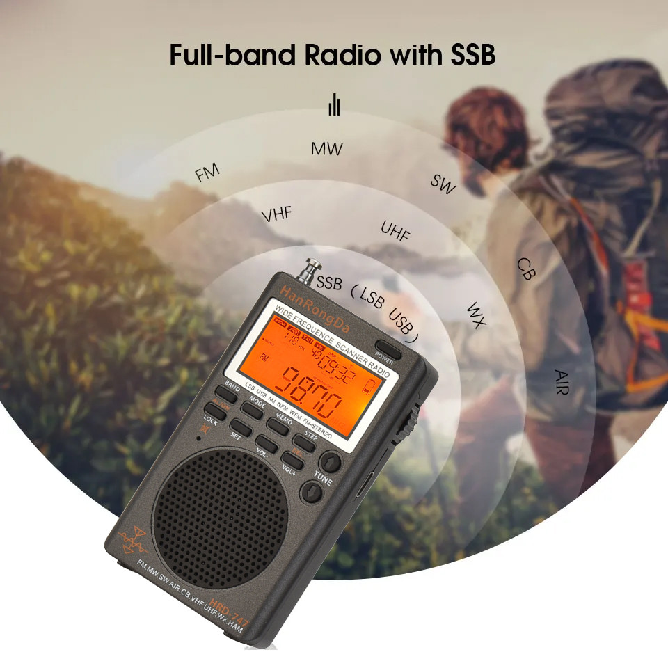 Portable SSB Shortwave Radio FM MW SW LSB AIR CB VHF UHF Full Band NOAA ...
