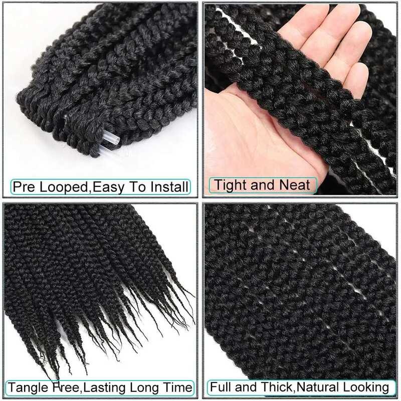 18 Inch Synthetic Medium Box Braids Crochet Hair Natural Ombre Pre ...