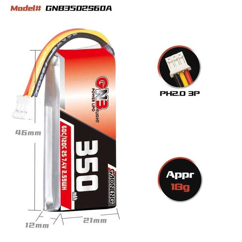 G 2Pcs Gaoneng 2S 350Mah 7.4V 60C/120C Lipo Battery Xt30 Xh-3P Plug For ...