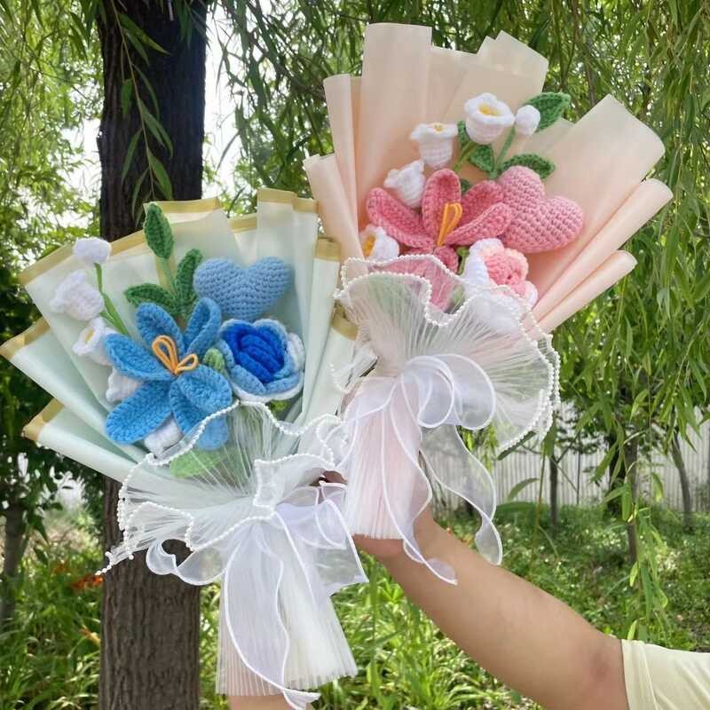 LY Tapos Na Crochet Bouquet Rope Artificial Tulip Stuffed Plants ...