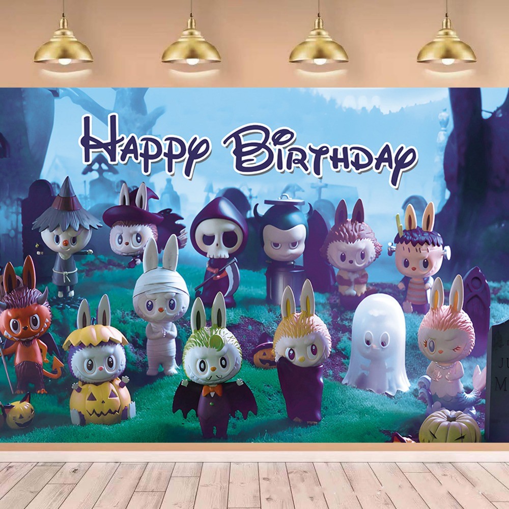 Labubu Birthday Backdrop Kids Party Decor Cartoon Board Wall Baby ...