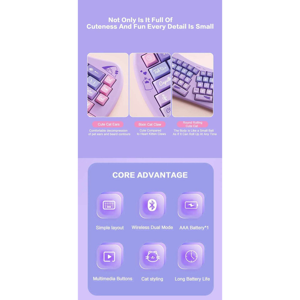 BOW Bluetooth USB Wireless Split Keyboard 68 Keys Multi Media Button ...