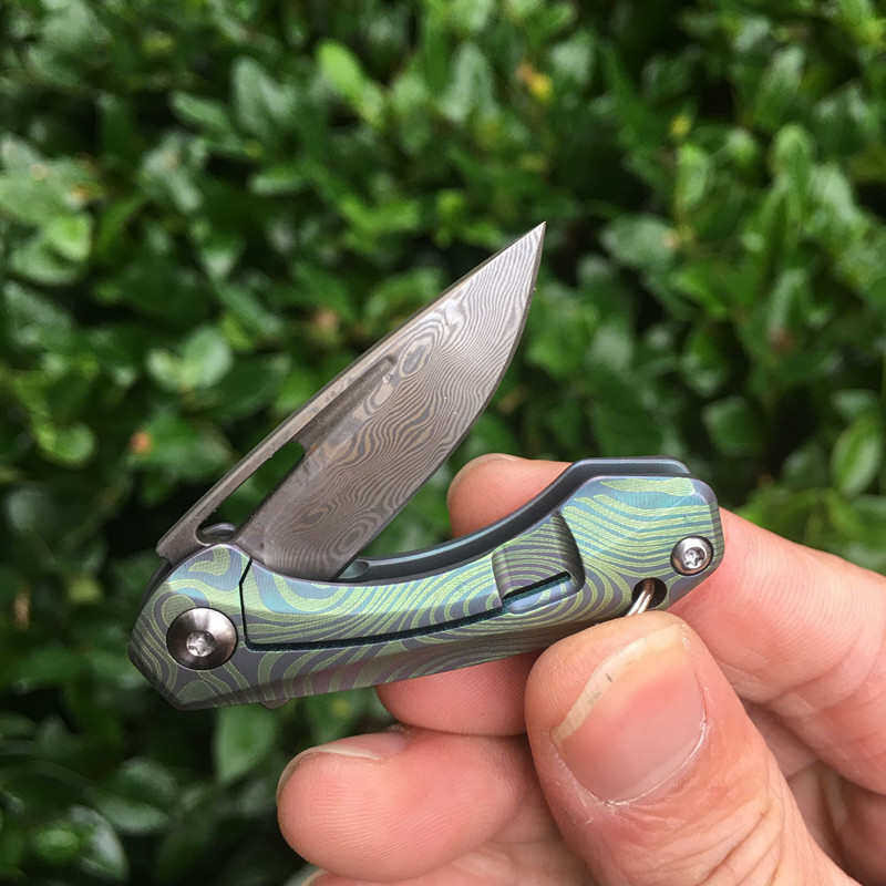 Shanque Titanium EDC Small Damascus Necklace Keychain Mini Quick Open ...