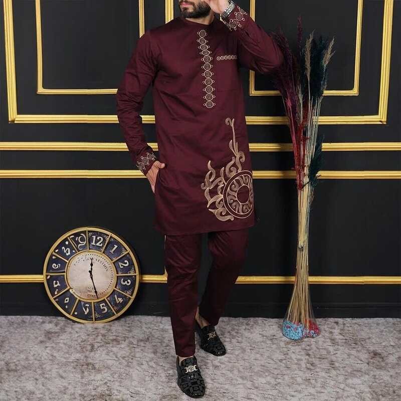 African Traditional Men's Clothing Elegant Full Suits Male Pant Sets To ...