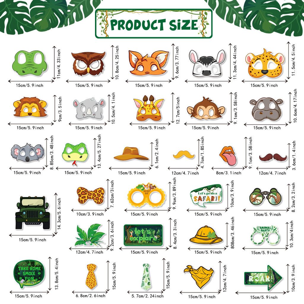 30 Pcs Jungle Animals Decorations Photo Booth Props Animals Theme Lion ...