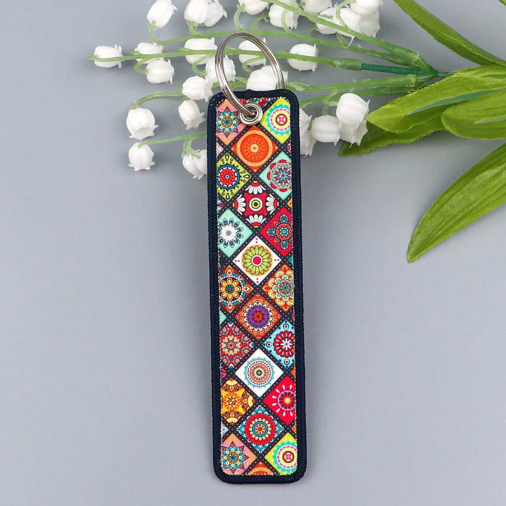 Cherry Blossom Embroidery Key Fobs Moon Key Tag Cartoon Keychain For ...