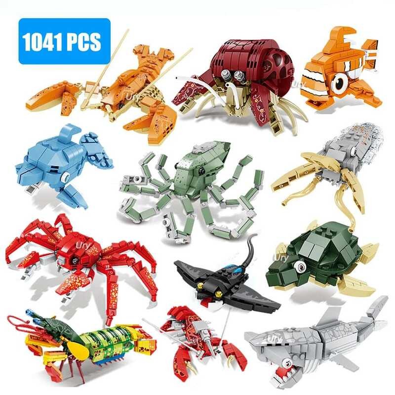 Ocean Moc Marine Fish Animals Lobster Octopus Squid Hermit Crab Model ...