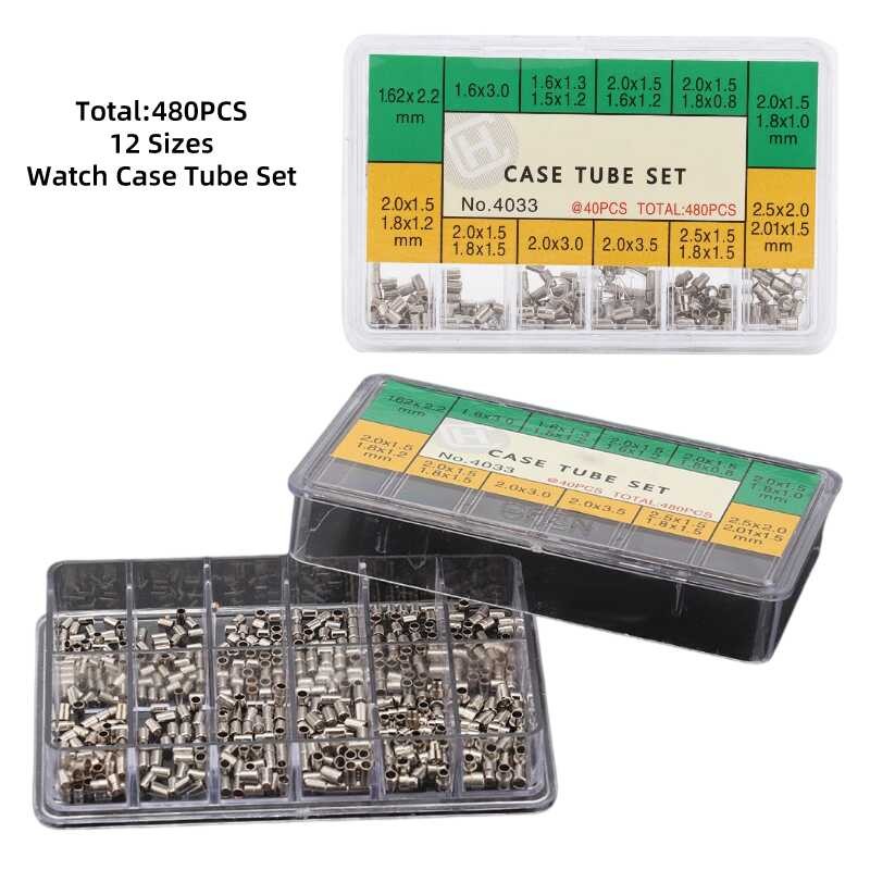 480Pcs 12 Size Metal Watch Case Crown Tube Pipe Set Waterproof Crown ...