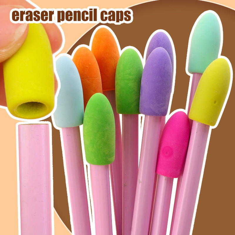 Eraser Pencil Caps - Removable Pencil Eraser - Colorful Cylinder-Shaped ...
