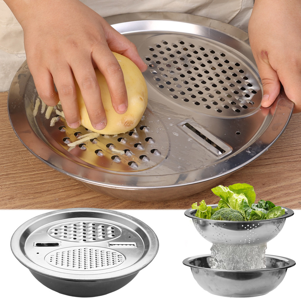 Stainless Steel Wash Vegetables Basin with Grater Cover 3 in 1 ...
