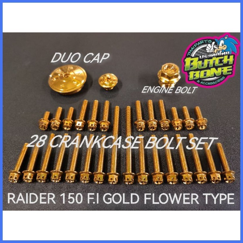 HENG CRANKCASE BOLT SET/ENGINE/DUO CAP RAIDER 150 FI GOLD (SOLD SET ...