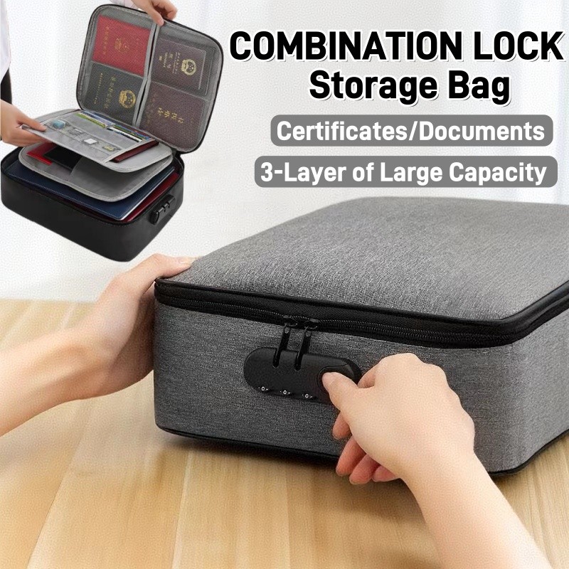 Portable Large-capacity Documents storage bag 3 Layer with Lock ...
