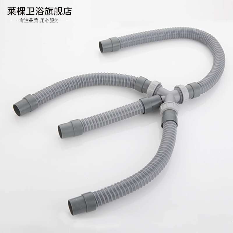 Three sinks, four way pipes, kitchen stainless steel triple pool drain ...