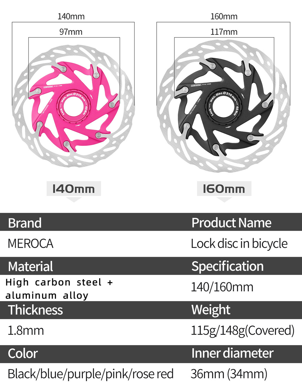MEROCA Bicycle Center Lock Rotor 140mm160mm hollow heat dissipation ...