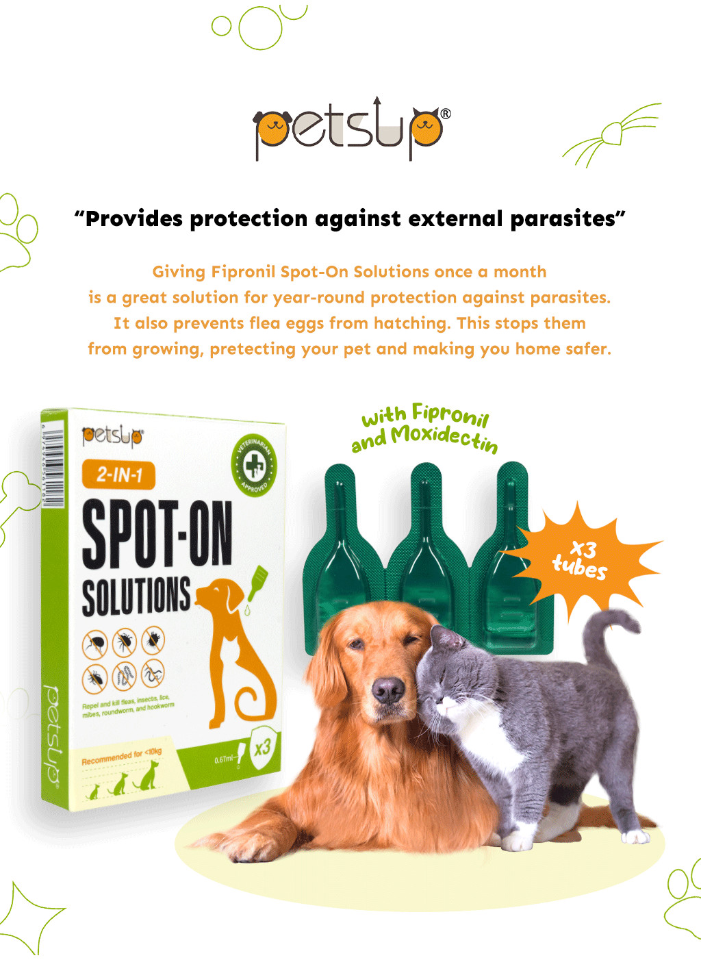 Petsup Pet Spot On Solutions Dog Cat Anti Tick and Flea Anti Garapata ...