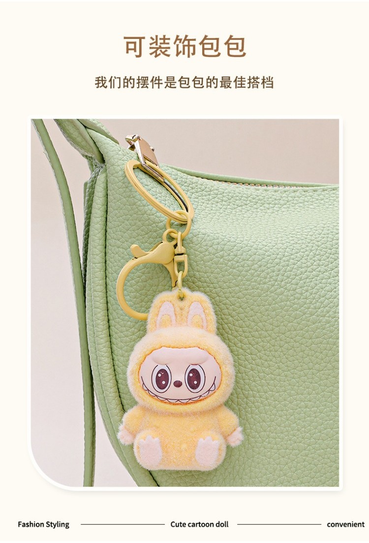 Cute Flocking Rabbit Labubu Keychain Cartoon Bunny Doll Plush Keyring Kawaii Backpack Car ...