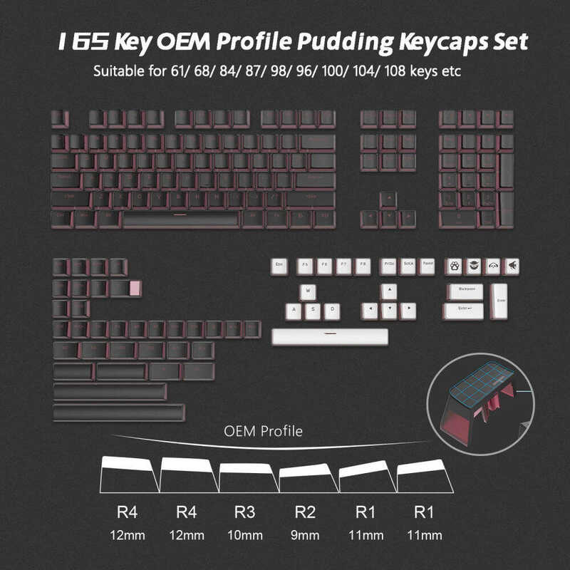 165 WOMIER Key Black T Pudding PBT Double Shot Shine Through Keycaps ...