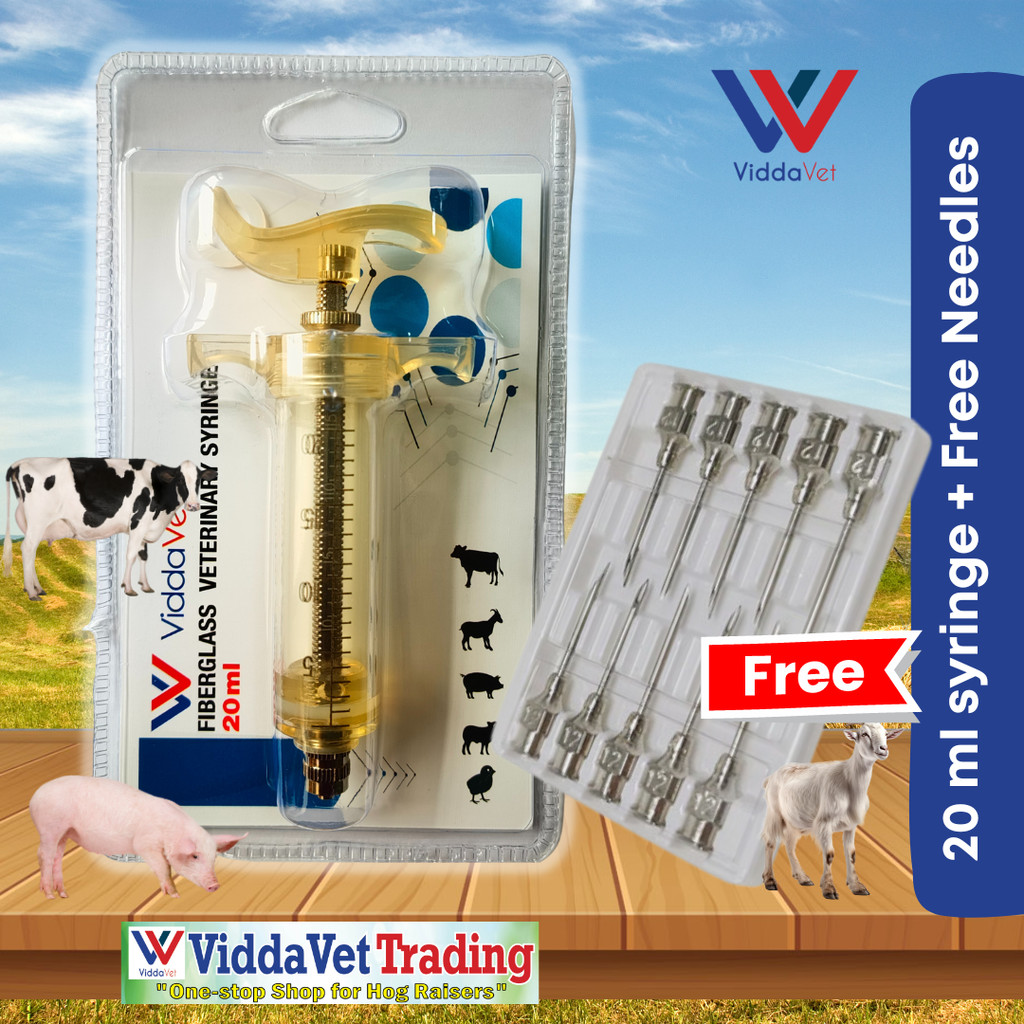 20 ml Viddavet Fiberglass syringe + 10 pcs SharpVet stainless needles ...