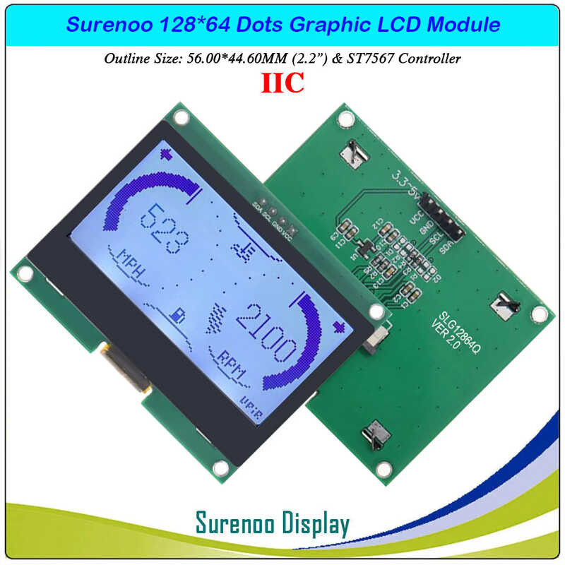 12864 128X64 2.2" IIC I2C ST7567S COG Graphic LCD Module Display Screen LCM Panel with LED Back ...