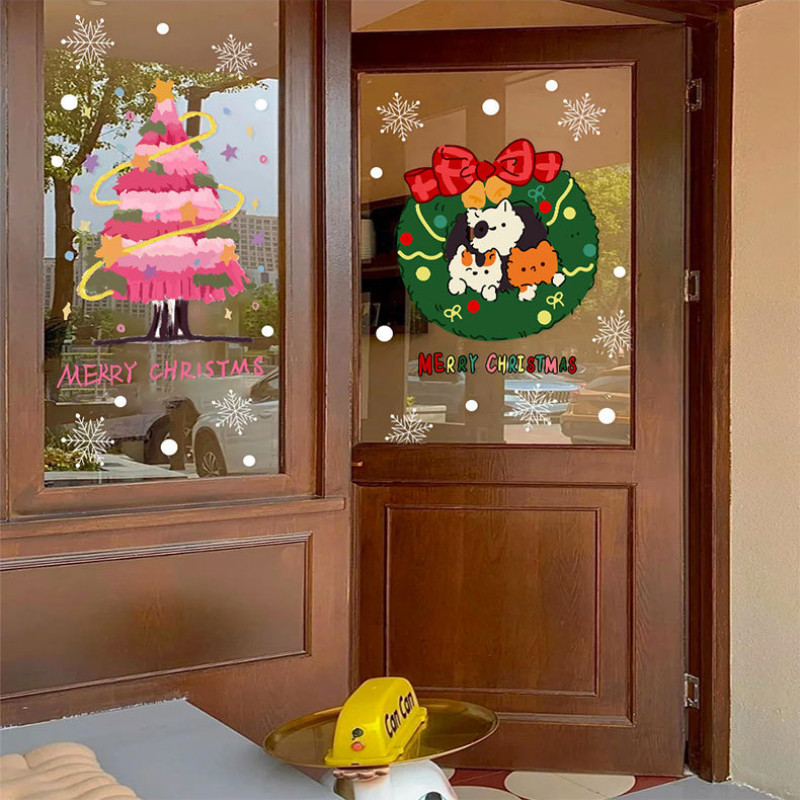 Christmas Decorative Stickers ins Wind Glass Showcase Stickers ...