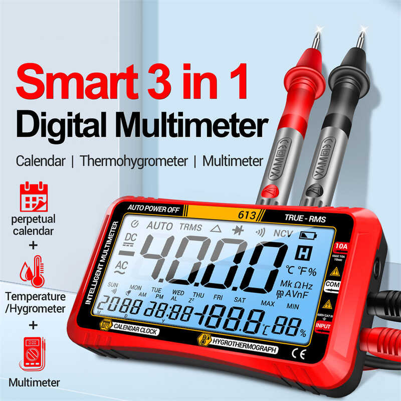 LCD 7 Display AC/DC Digital Ultraportable True-RMS Multimeter Hygromter ...