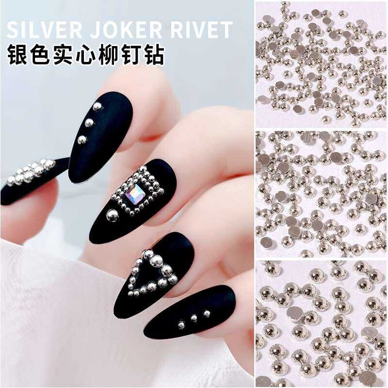 Silver flat may ilalim matatag kalahating bilog na metal rivet nail art ...