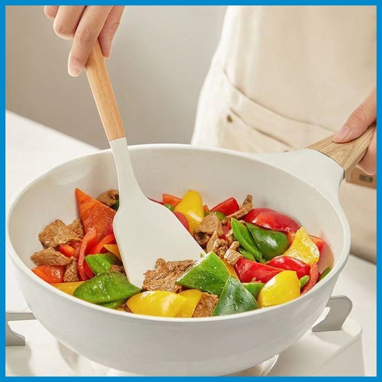 3Pcs Silicone Kitchen Utensils Set For Non-Stick Pan Sandok Wooden ...