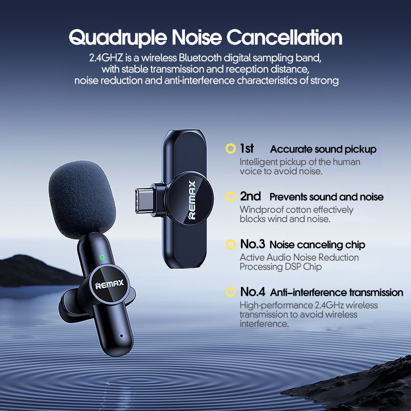 Remax K09/K10 Dual Wireless Lavalier Microphone Noise Reduction Mini ...
