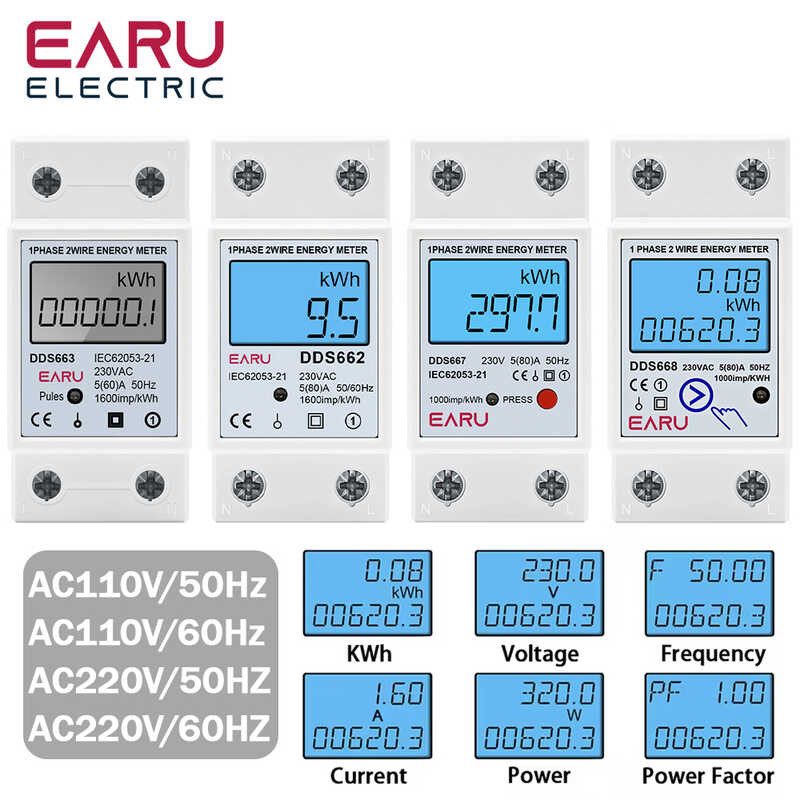 Single c Phase LCD Digital Energy Meter Reset Zero kWh Voltage Current ...