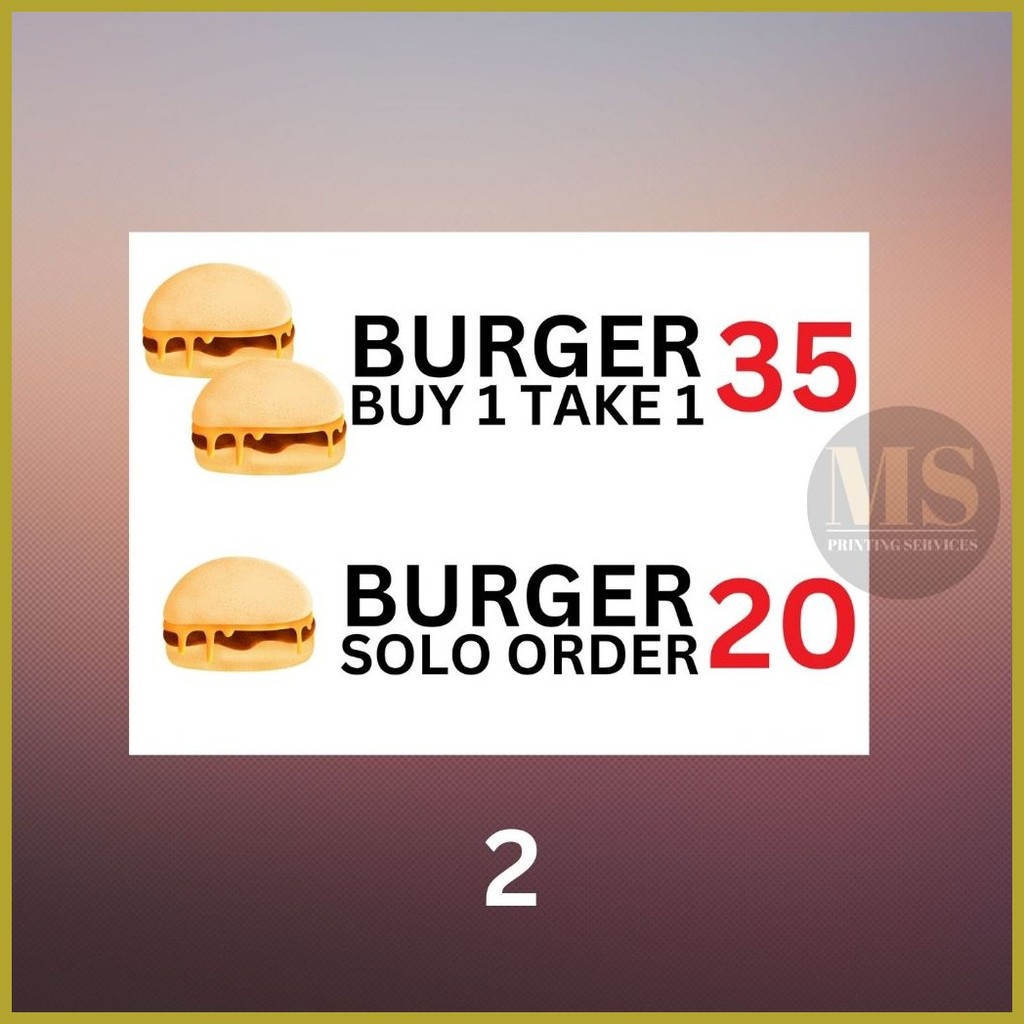 Burger Hotdog Ham and Cheese Siomai Footlong Laminated Signage and ...