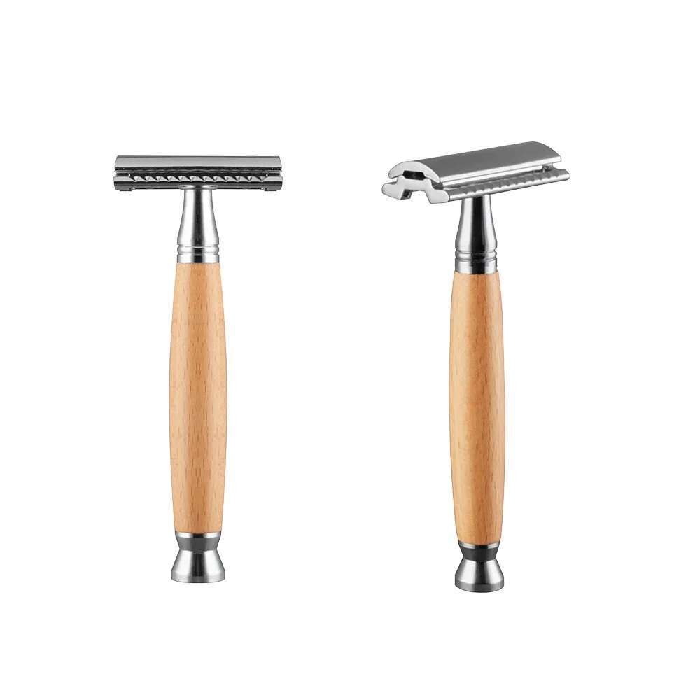 Edge Double Razor na may Handmade Long Natural Wood Handle Eco Friendly ...