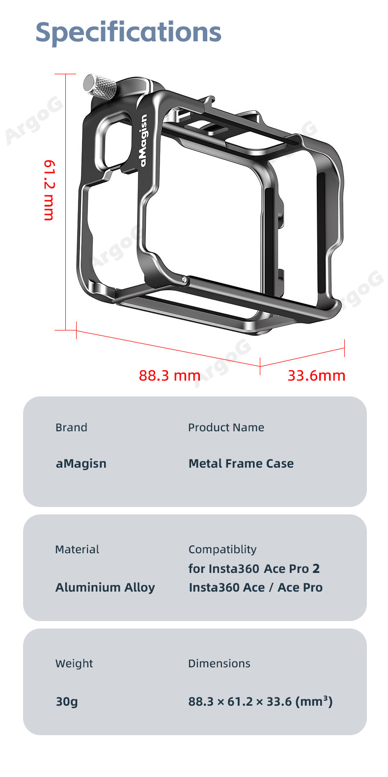aMagisn Aluminum Frame Cage for Insta360 Ace Pro 2 / Ace Pro / Ace ...