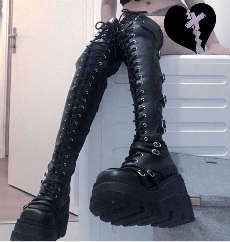 Same Demonia Dark Over-The-Knee Asian Culture Knight Boots Gothic Wedge ...