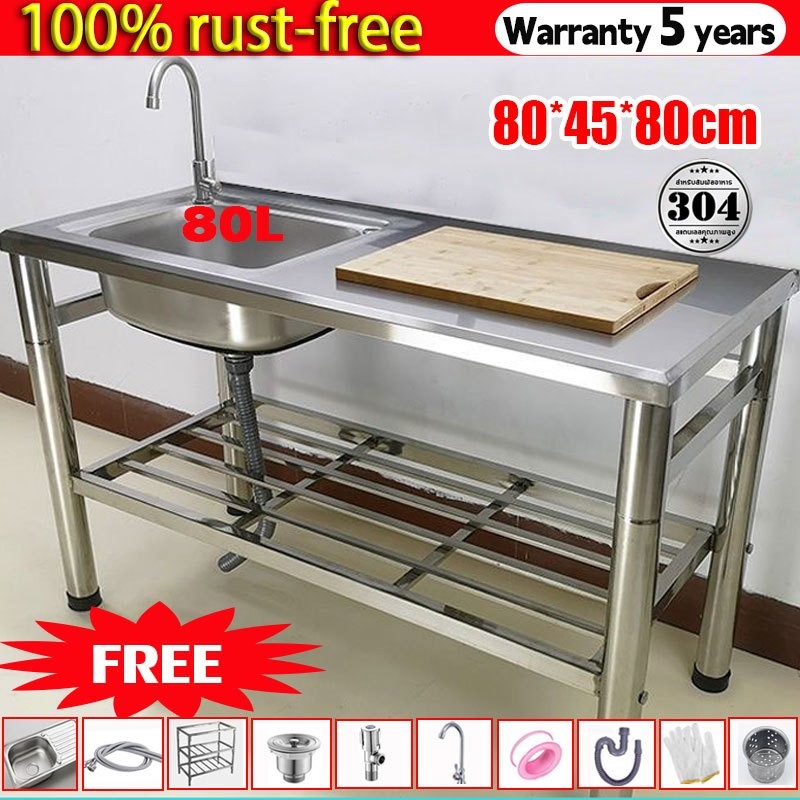 24h delivery】80*45*80cm304 Stainless Steel Kitchen Sink Complete set ...