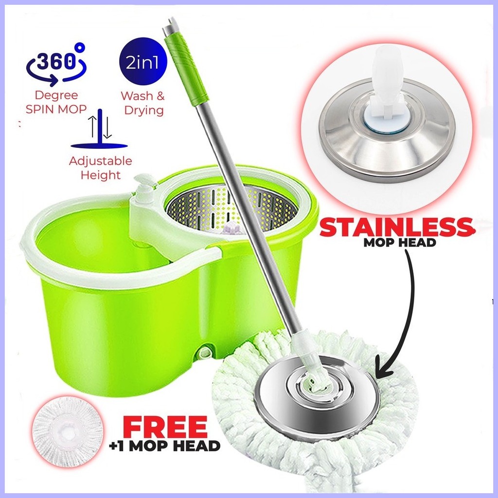 Rotary Mop Bucket Set 360° Stainless Steel Fiber Mop Floor Sweeping Wet ...