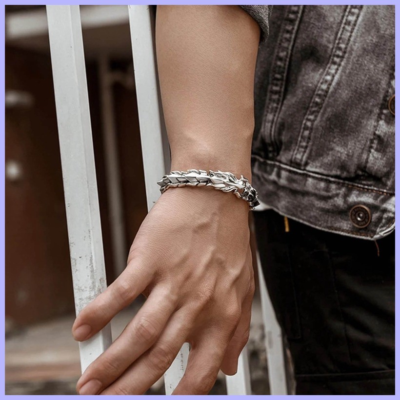 New 925 Sterling Silver Jewelry Heavy Dragon Scale Bracelet For Men ...