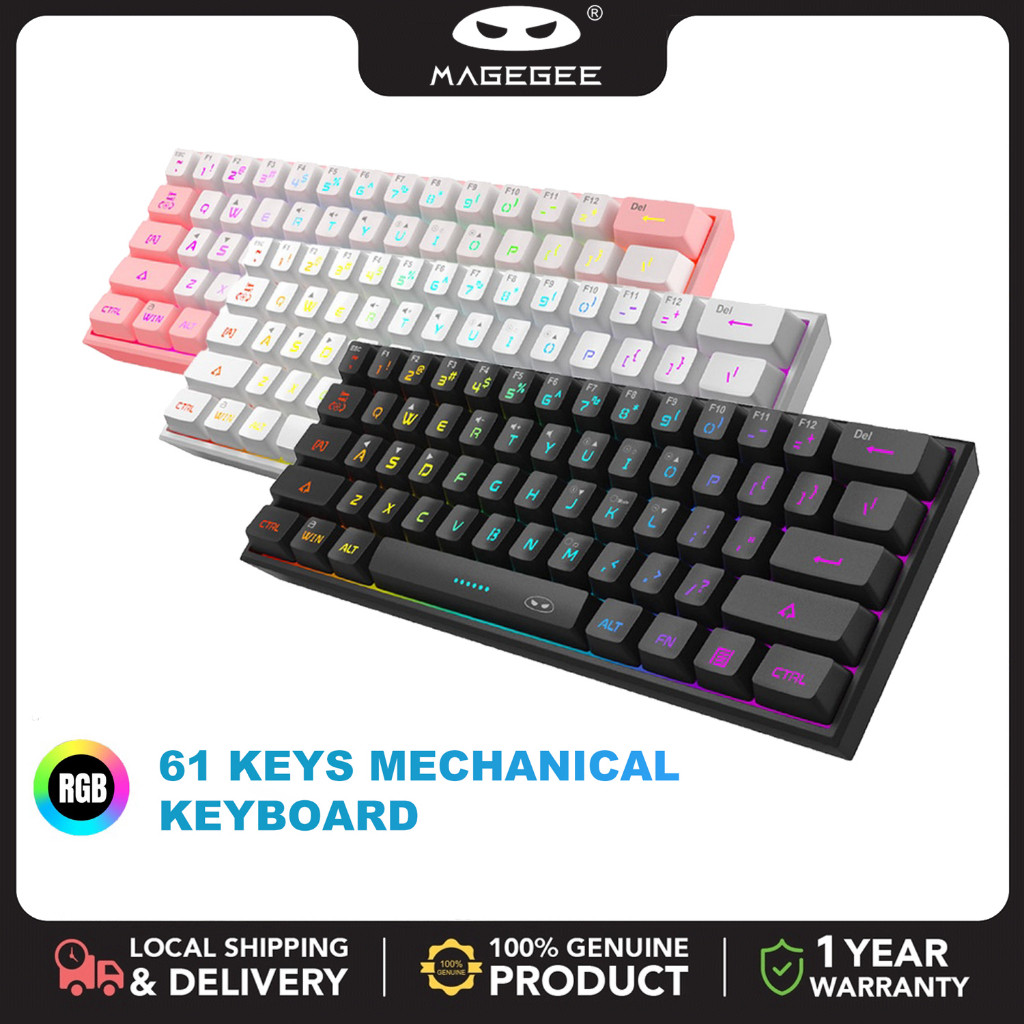 in stock MageGee TS91 60% Compact Wired Keyboard 61 Keys RGB Backlight ...