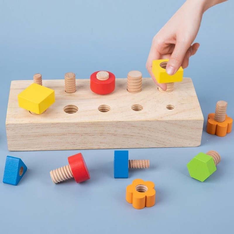 Children Nut Bolts Education Toys Montessori Color Shape Wooden Sensory ...