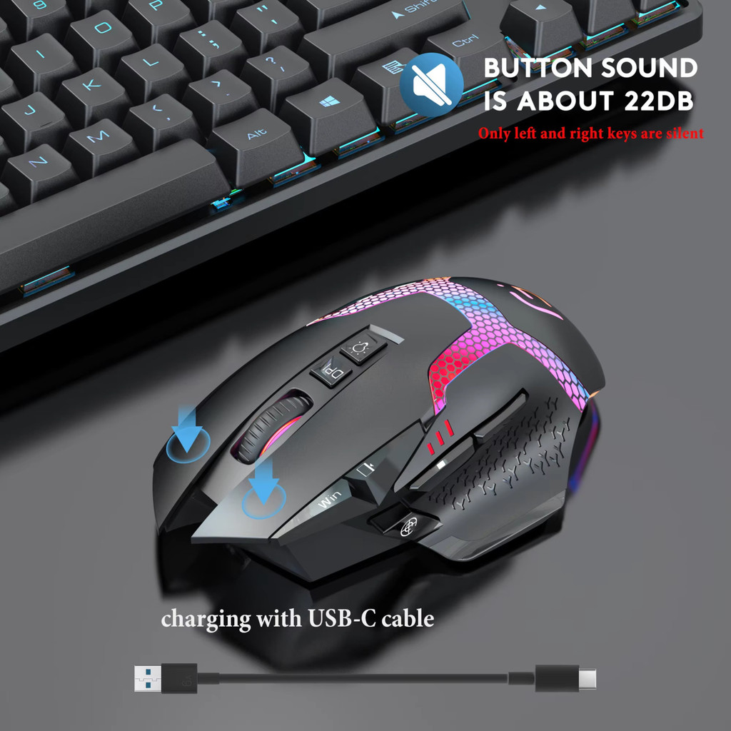 Cool Wireless Bluetooth Gaming Mouse USB Type-C Rechargeable RGB ...