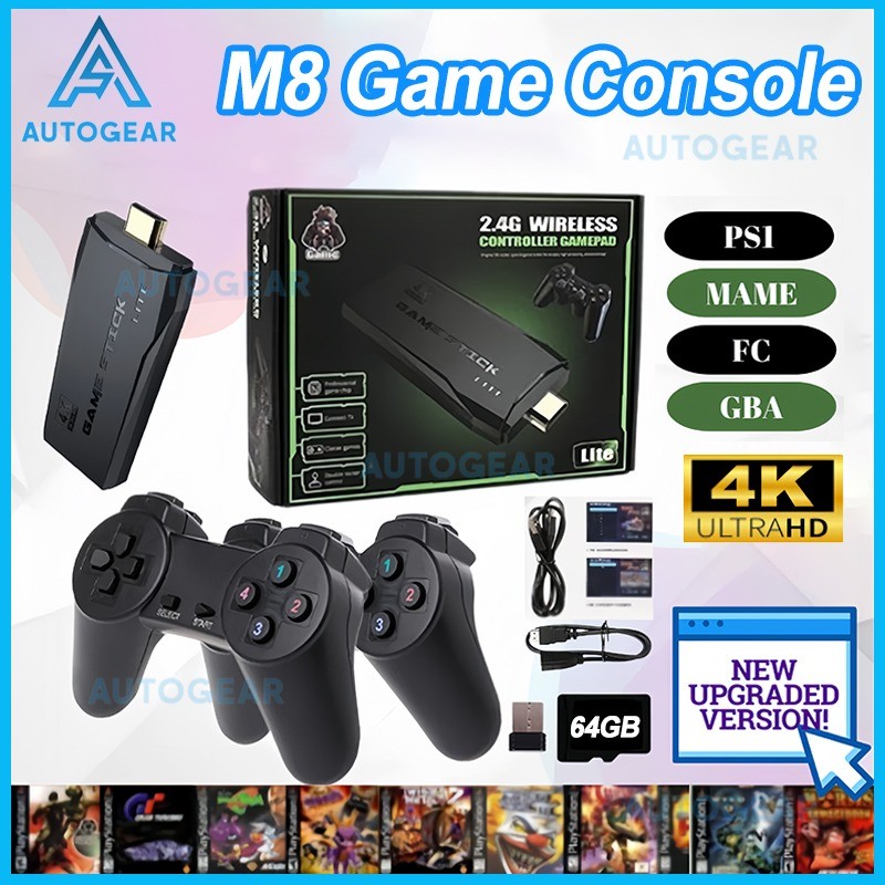 New M8 Video Game Console 64GB Games Set 2 Controllers & Stick Retro ...