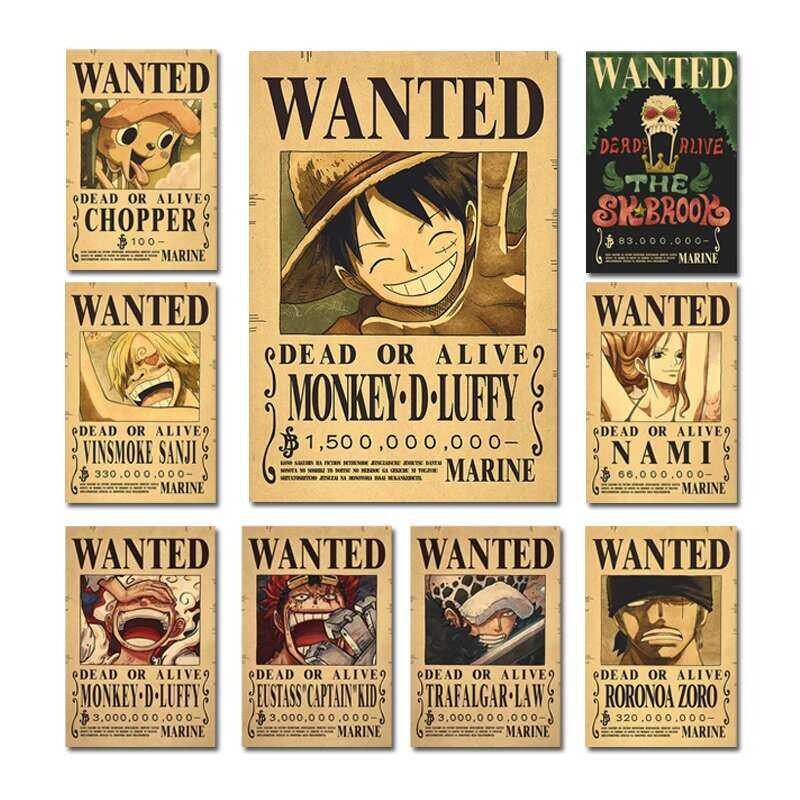 One Piece Luffy Vintage Wanted Posters Japanese Anime Comic Canvas ...