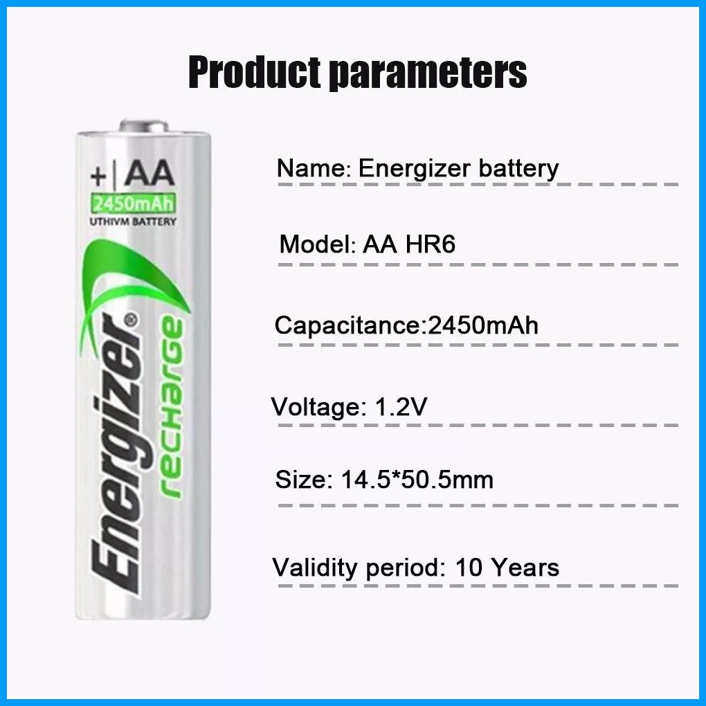 ♀ ♠ Energizer AA 1.2V 2450mAh NI-MH Pre-charged Rechargeable Battery ...