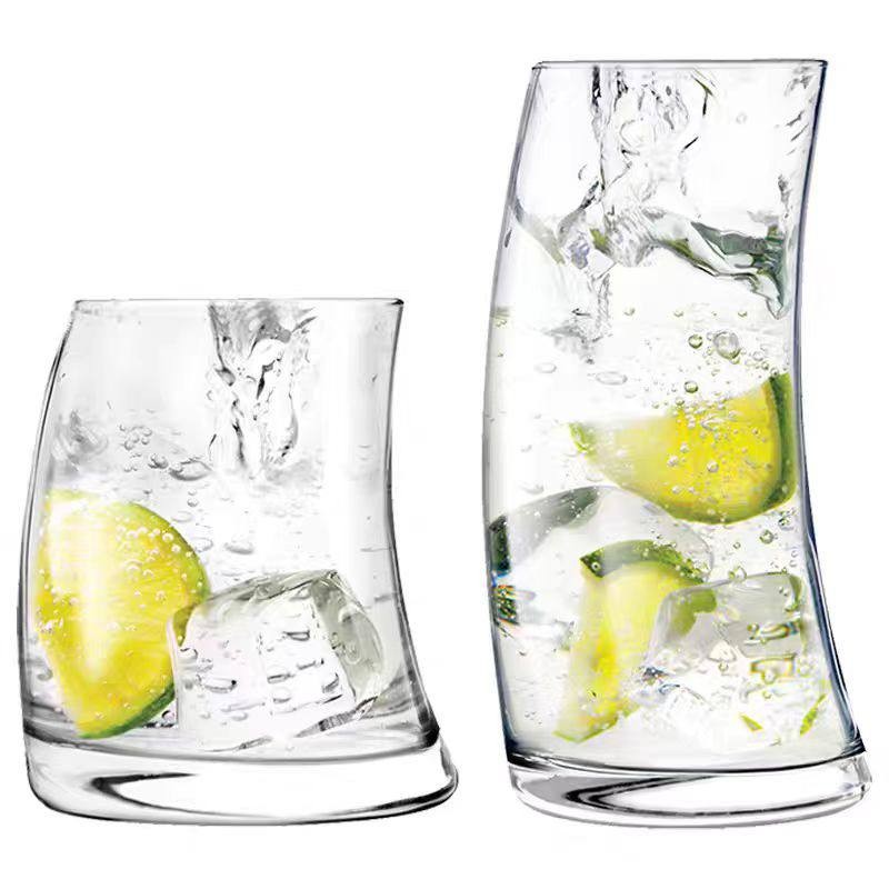 Kitchen Plus Crescent Shaped Glass Juice Beverages Cocktail Glass Water ...