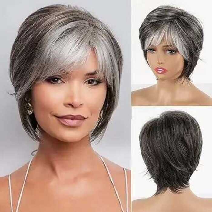 Tt Synthetic Short Ombre Elf Hair Cutting With Bangs No Glue Layered ...
