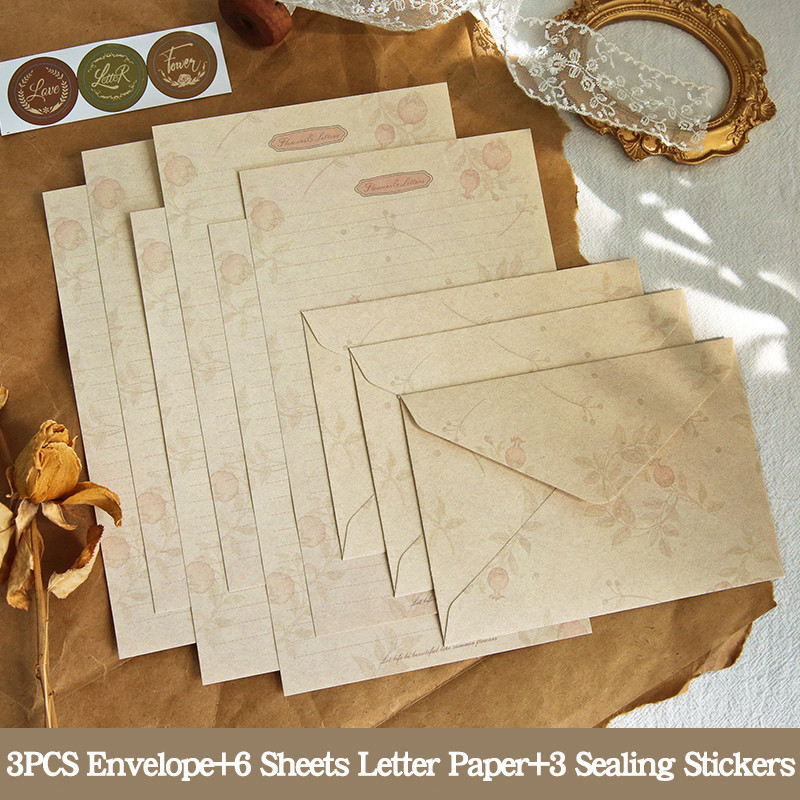 12Pcs Vintage Printed Envelope Set Kraft Envelope Letter Paper Set Love ...