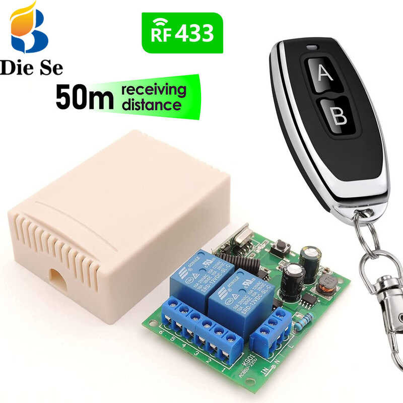 433Mhz RF Universal Remote Gate Door Module AC 220V 2Ch Relay Receiver ...